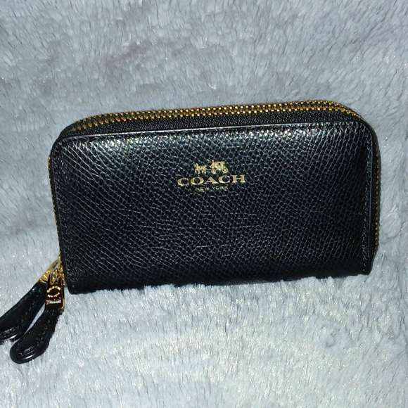 Coach | Bags | Coach Black Leather Double Zip Card Wallet | Poshmark
